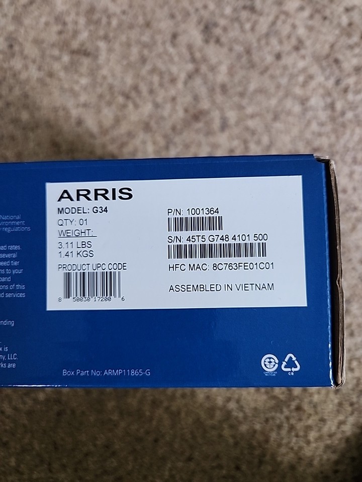 ARRIS G34 SURFboard DOCSIS 3.1 Gigabit Cable Modem and AX3000 Wi-Fi 6 ...