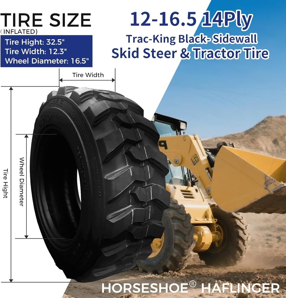 4 12-16.5 14PR Skid Steer Tires HAFLINGER TRAC-KING Heavy Duty TL 12x16 ...
