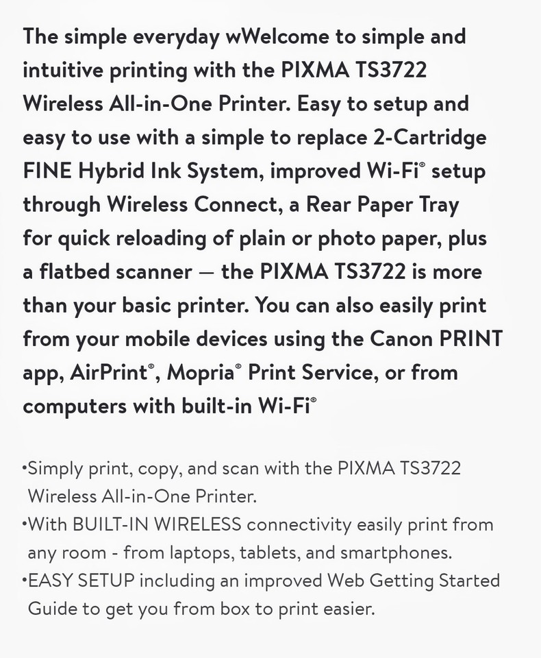 Canon PIXMA TS3322 Wireless Inkjet All-In-One Printer | eBay