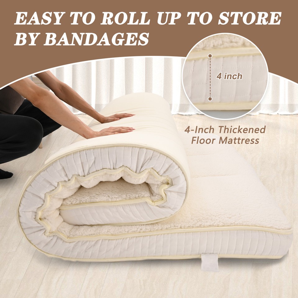 Japanese Floor Mattress Futon Mat, Sherpa Winter Fleece Mattress For ...