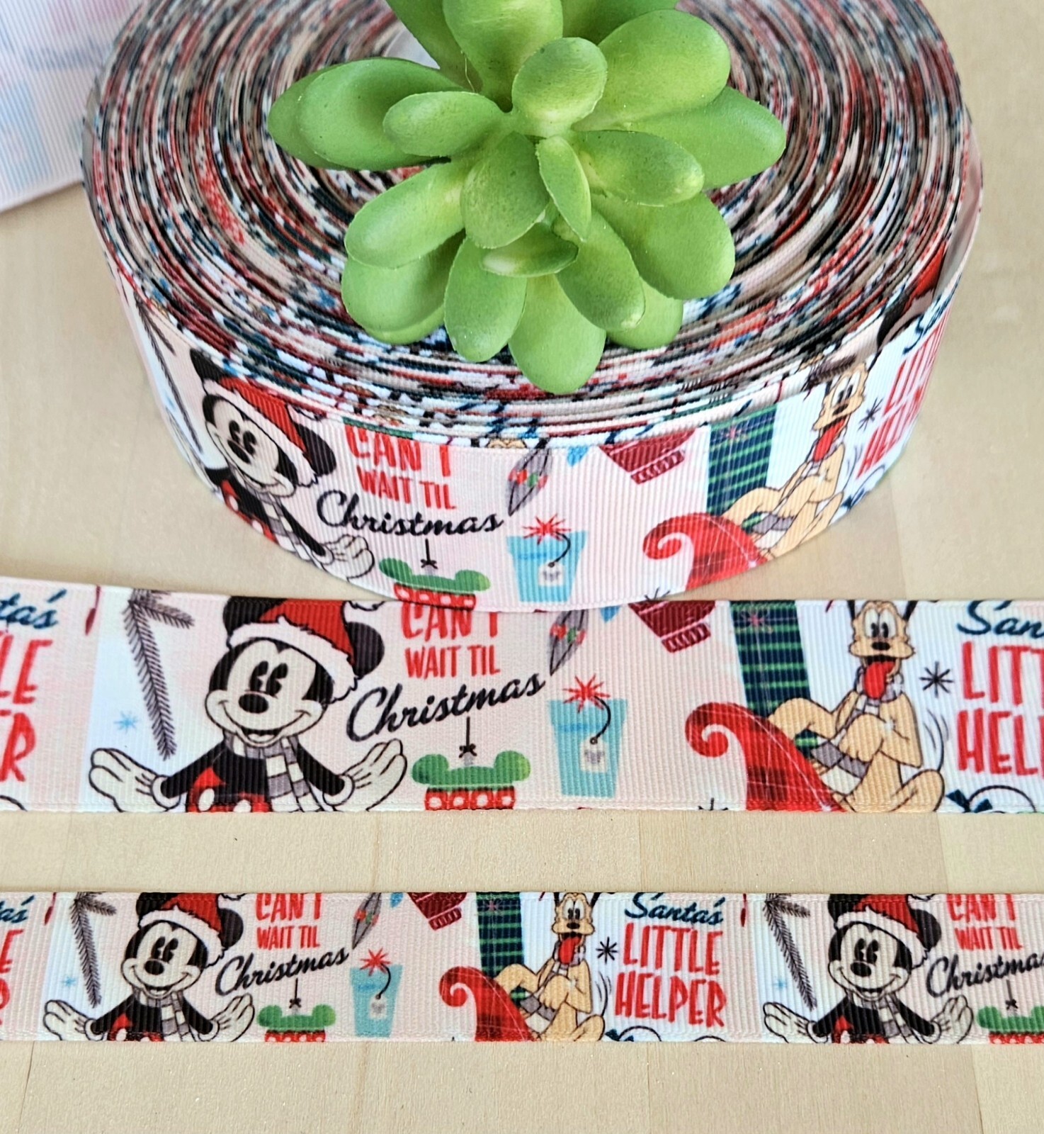 7/8 & 1.5" (1 YD) Mickey Mouse Christmas Grosgrain Ribbon Pluto Disney ...