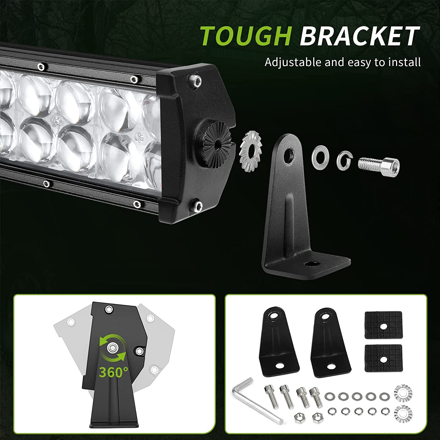 LED Light Bar 52 Inch Curved Work Light 4D 500W with 10Ft Wiring for ...
