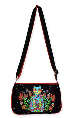 Laurel Burch Kaleidoscope Kat Cat Small Black Crossbody Bag, 9.5 x 7 ...