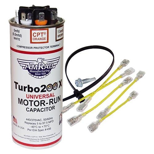 Amrad Turbo 200X Universal Motor Run Capacitor, 97.5 Mfd w/CPT Terminal ...