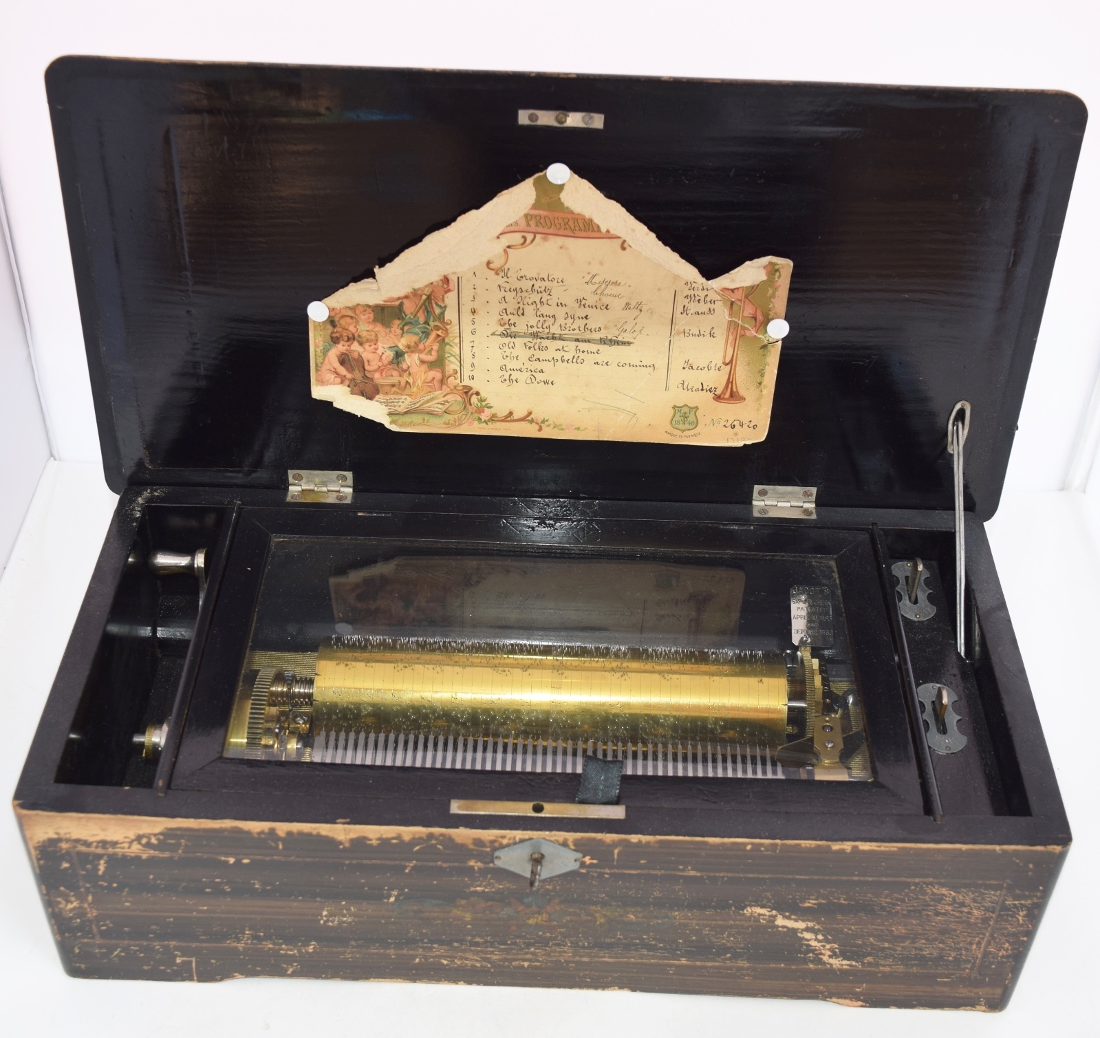 Antique 1886 music box Jacot 10 melodies large wood case recently ...