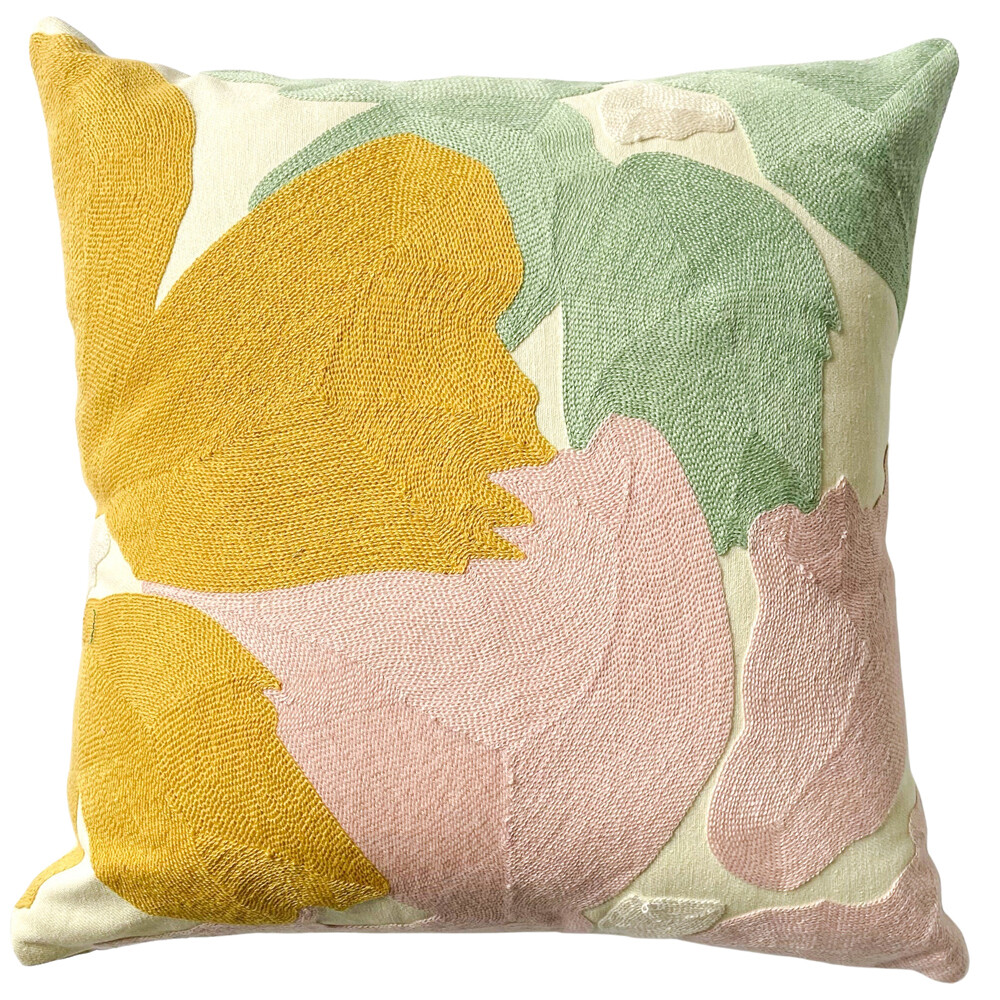 Urban Products Ricamo Abstract Cushion with Inner Pink/Mustard/Sage ...