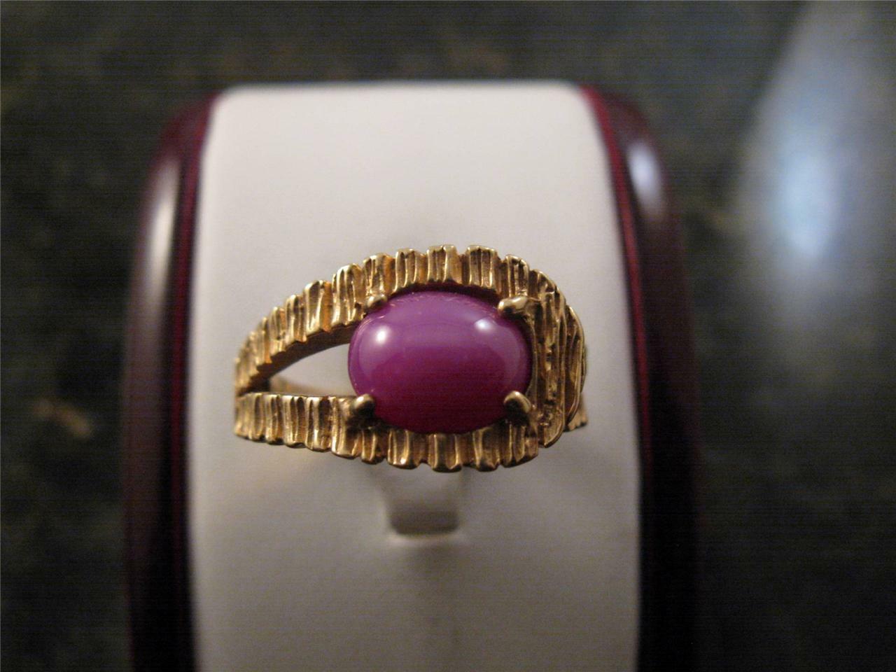 Vintage Unique Design Red Star Sapphire Ring 14k Solid Yellow Gold Lab ...