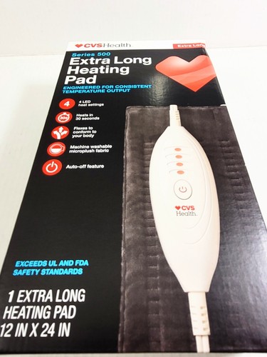 CVS Health Extra Long Heating Pad/Series 500 -4~LED Heat Settings/12 in ...