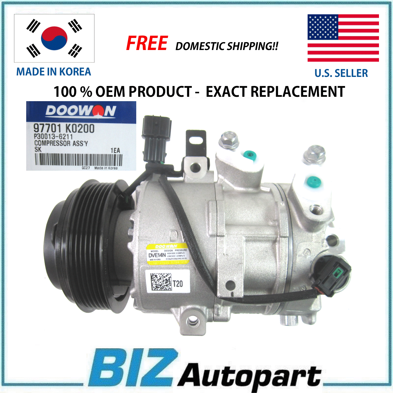 GENUINE A/C COMPRESSOR W/CLUTCH for 2020-2023 KIA SOUL SELTOS 2.0L ...