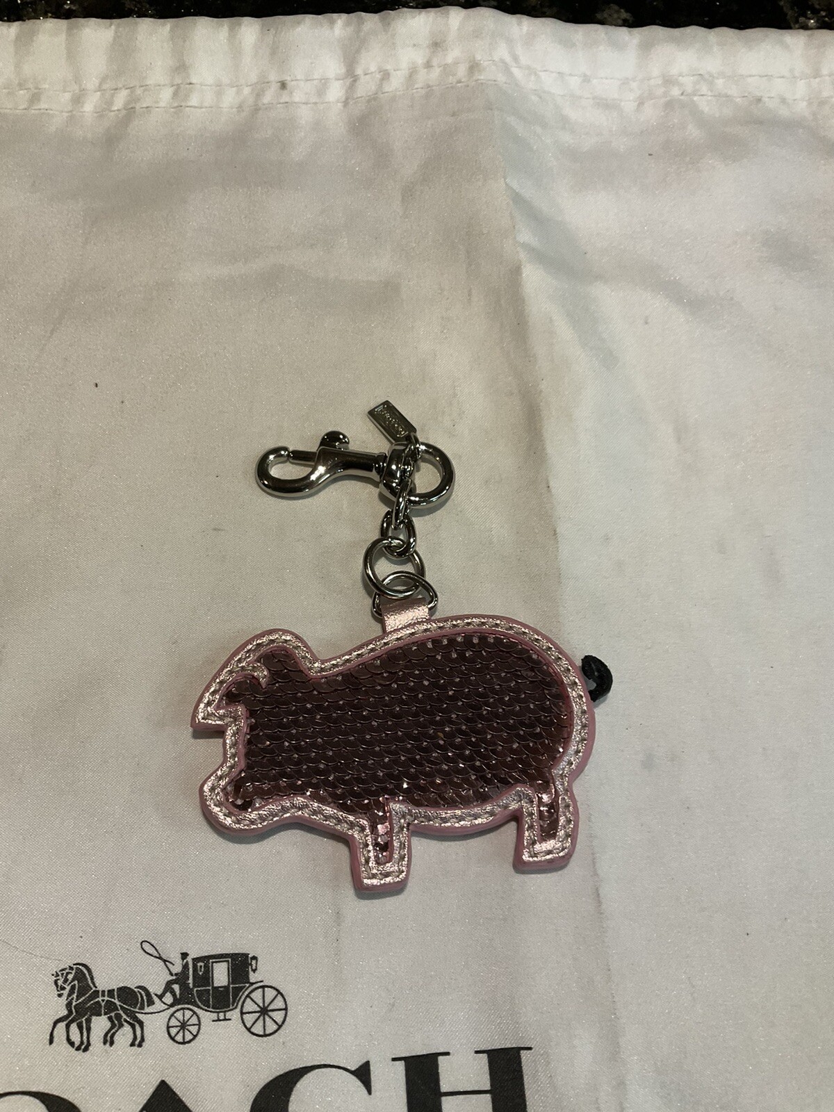🐷Coach Leather Sequin Pig Piggy Key Chain Fob Keychain Bag Charm 92739 ...