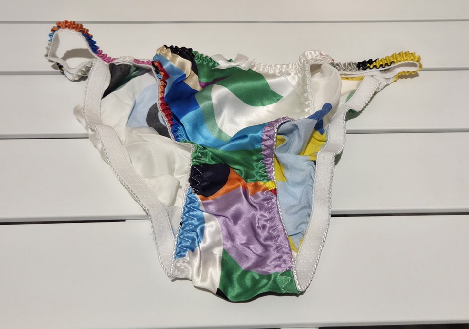 VTG Style Double SILK Gusset Shiny String Bikini Panty 9/2XL Print ...