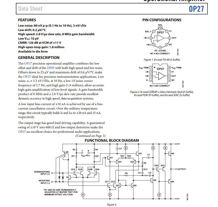 1x OP27EZ Low-Noise, Precision Operational Amplifier OP27 | eBay
