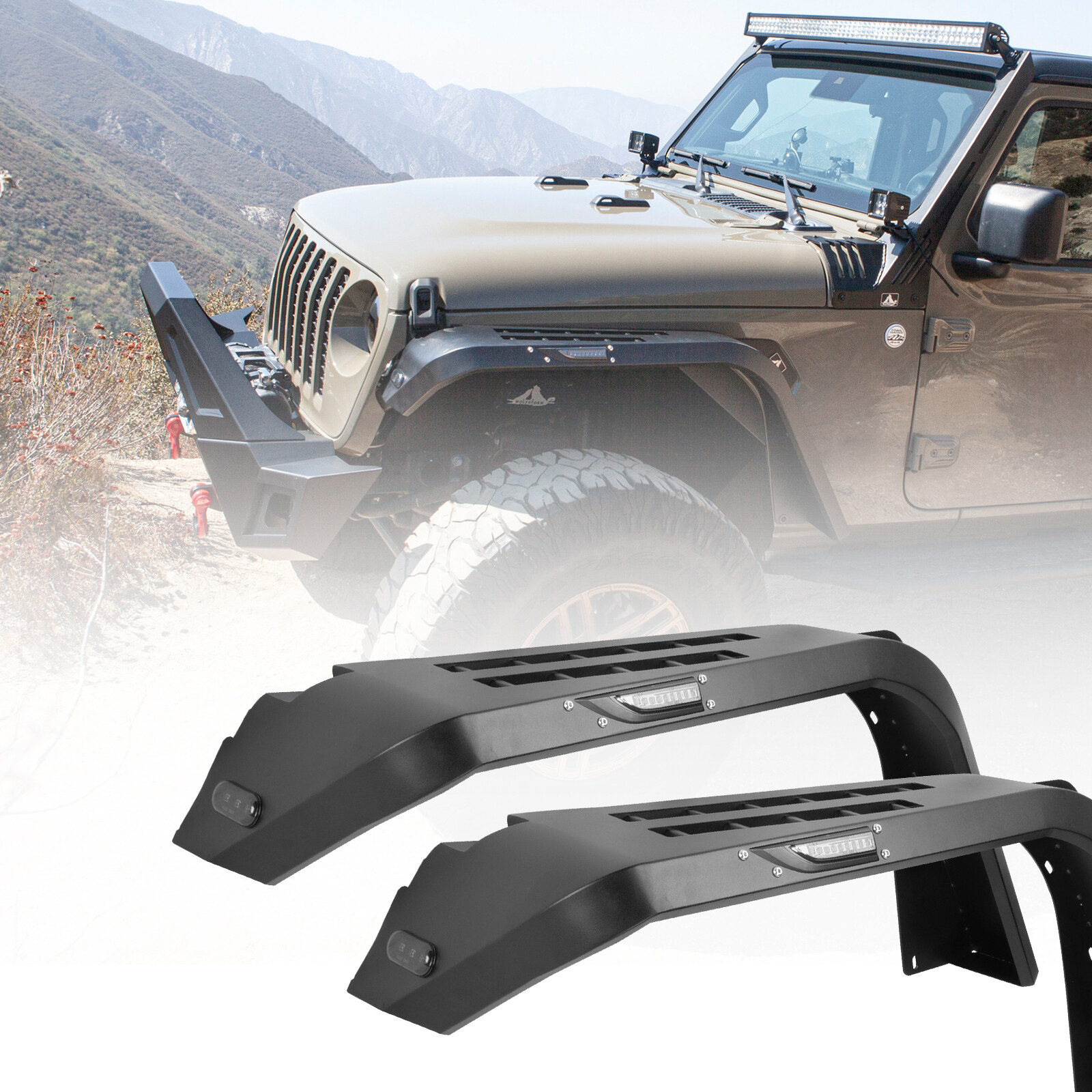 For 2019-2022 Jeep Gladiator JT Front Fender Flares LED Dynamic Lights ...