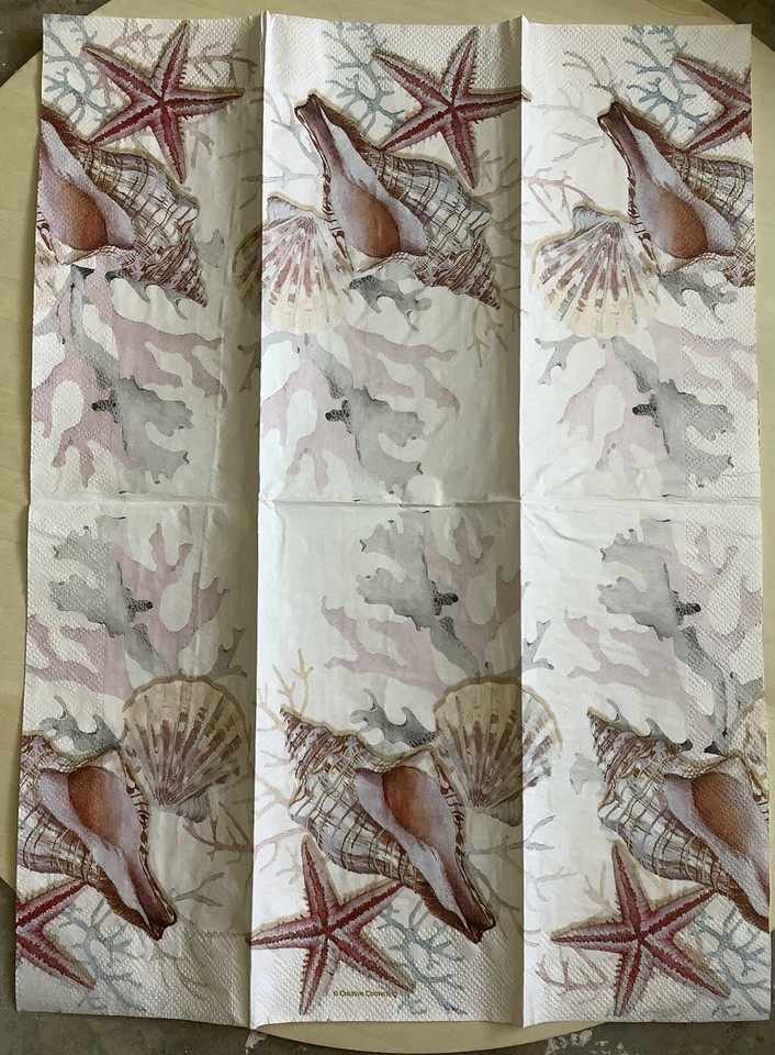 TWO Seashell Starfish Beach Sand Seashells Paper Coral Napkins ...
