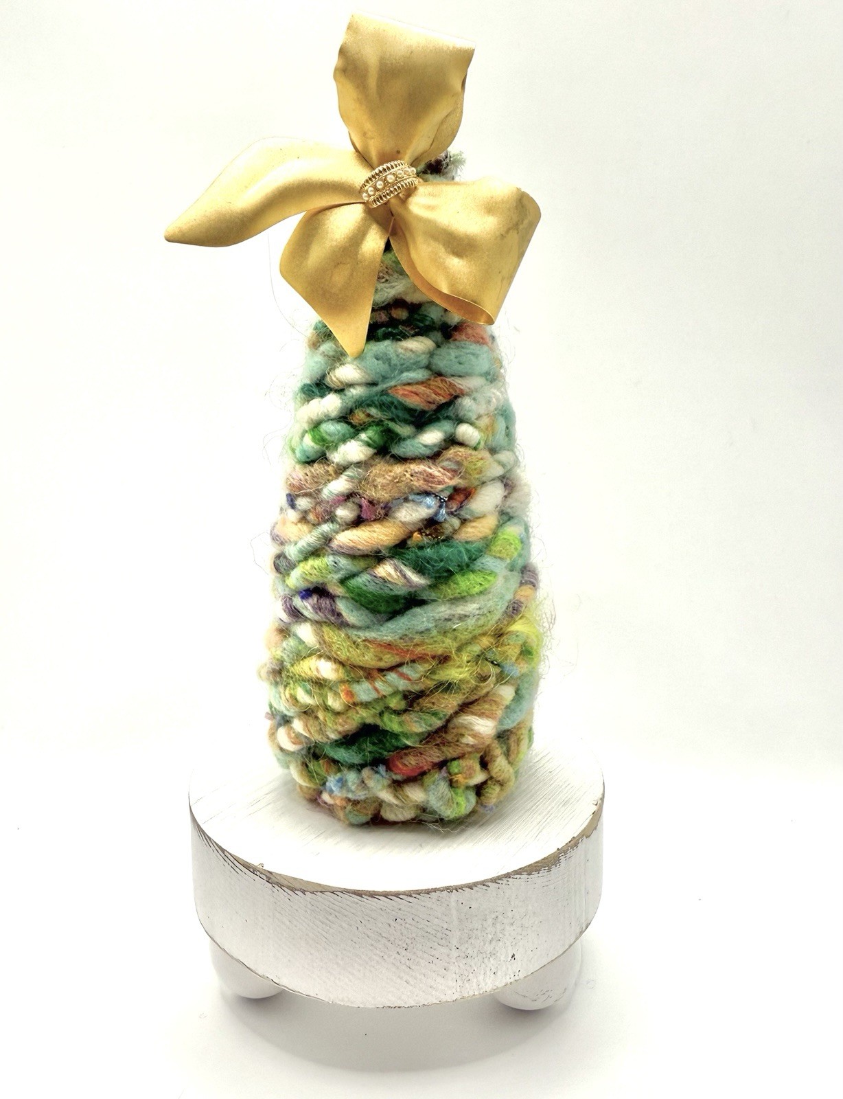 Needle Felted Xmas Tree Handspun Yarn & Vintage Brooch Topper Cottage ...