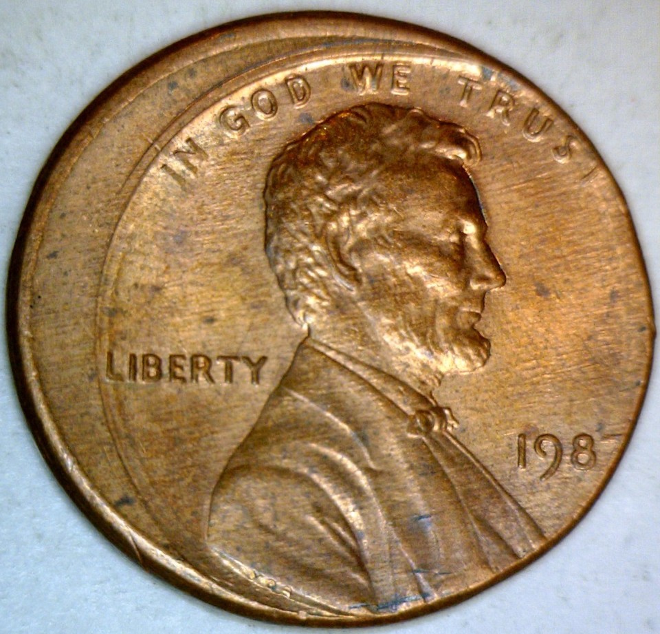 1987 ERROR OFF CENTER Lincoln Cent Unc / BU O/C Coin 1c START AUCTION ...
