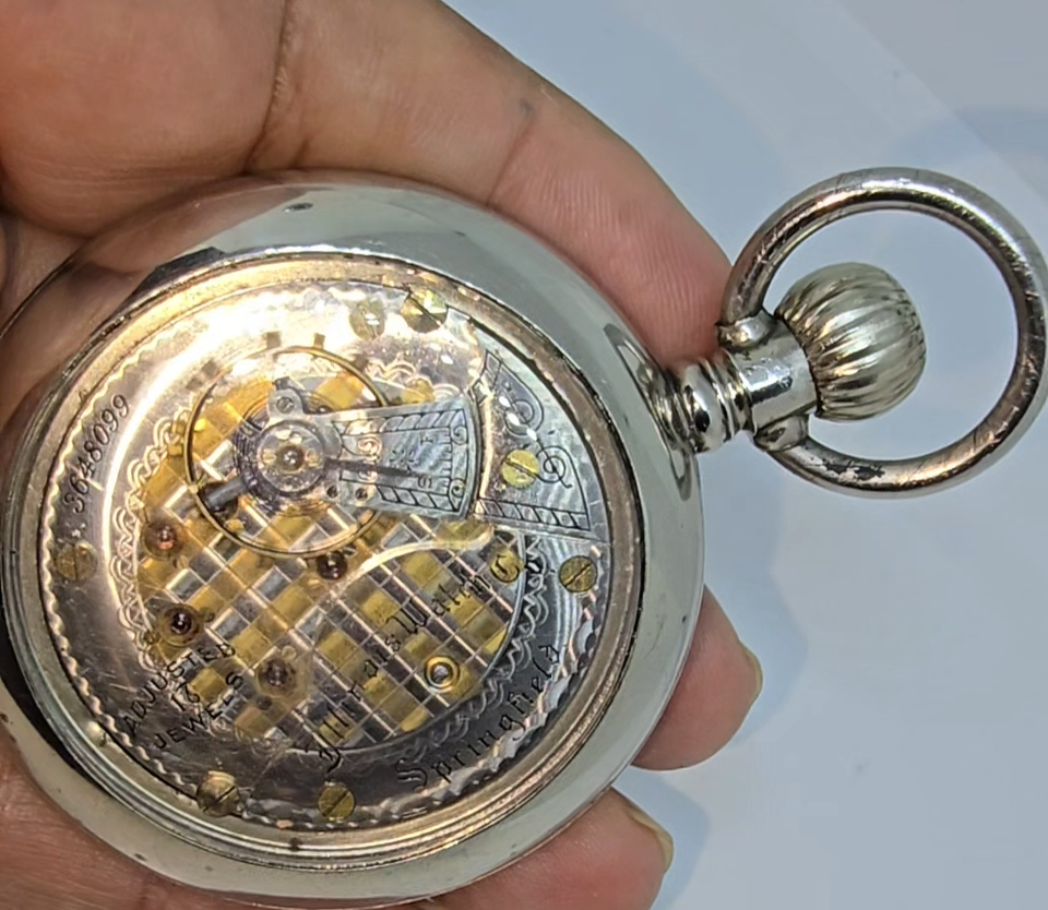 18 Size High End TWO TONE Movement Display Case RR Pocket Watch ...