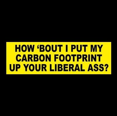Funny "HOW 'BOUT I PUT MY CARBON FOOTPRINT UP YOUR LIBERAL ASS?" bumper ...