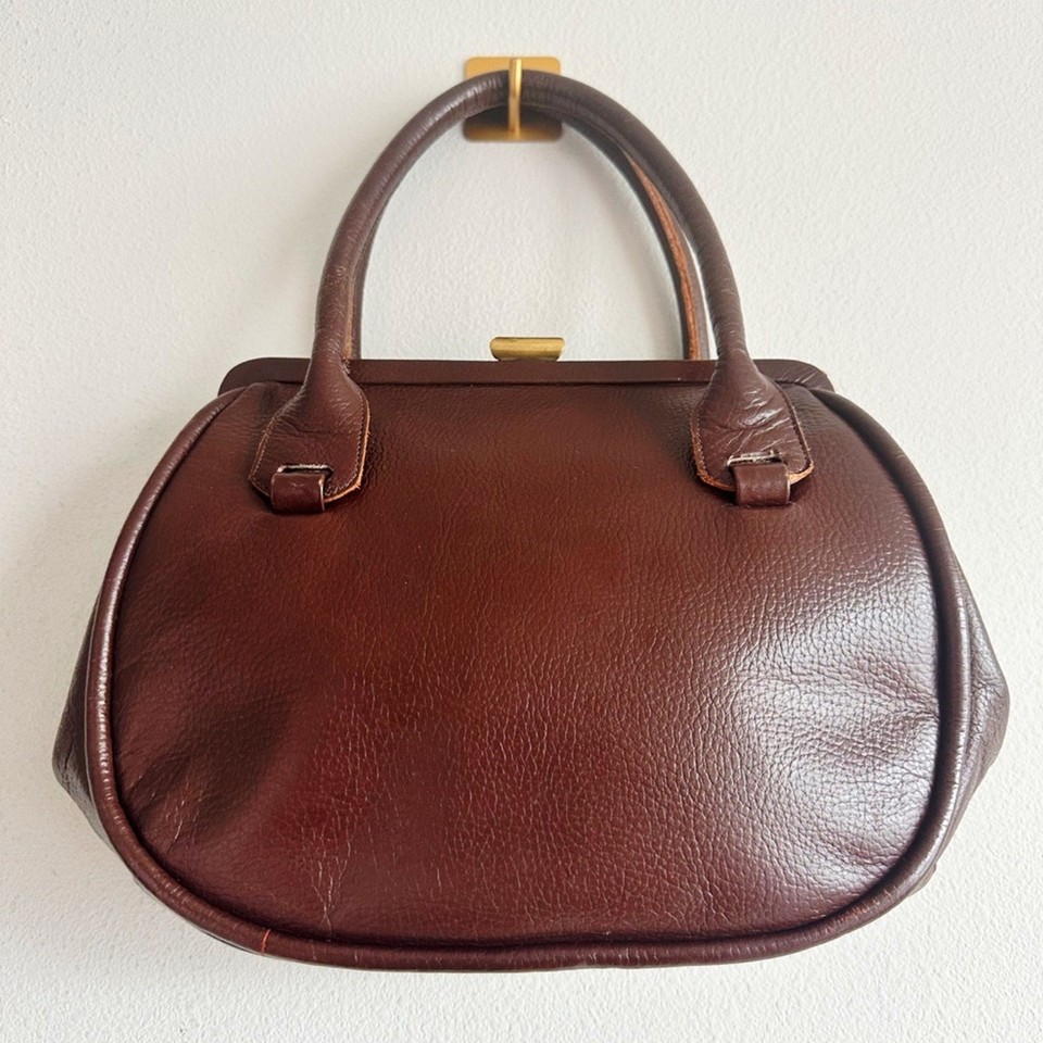Vintage 1960s Chocolate Brown Leather Handbag | Structured Top Handle ...