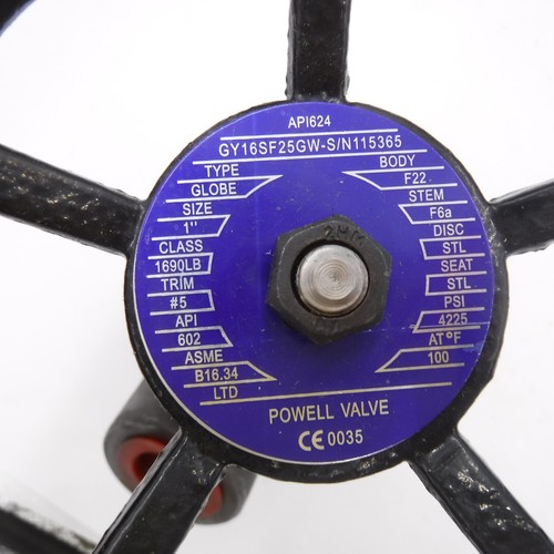 Powell Valve 1" Y Pattern SW Globe Valve Class 1690 Trim 5 4225PSI ...