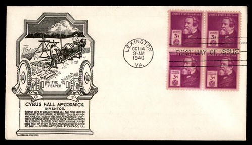 MayfairStamps US FDC 1940 Virginia Block Cyrus Hall Mc Cormick Inventor ...