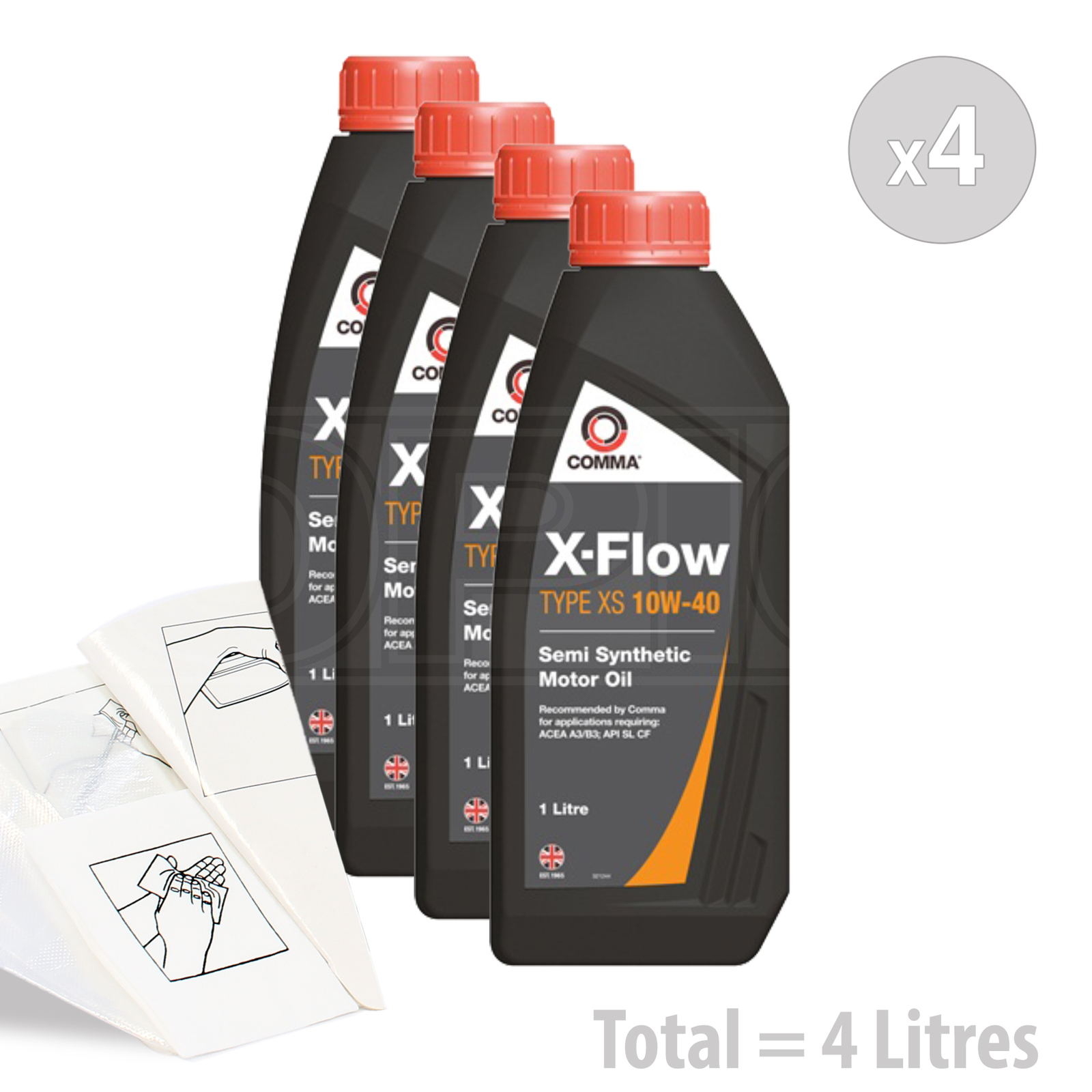 Car Engine Oil Service Kit / Pack 4 LITRES Comma X-Flow Type XS 10W-40 ...