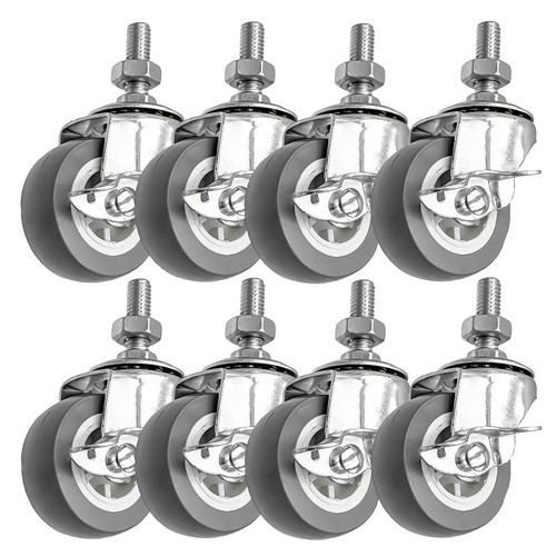 8 Pack 2 Inch Stem Casters Swivel with Side Brake Grey PU Caster Wheels ...