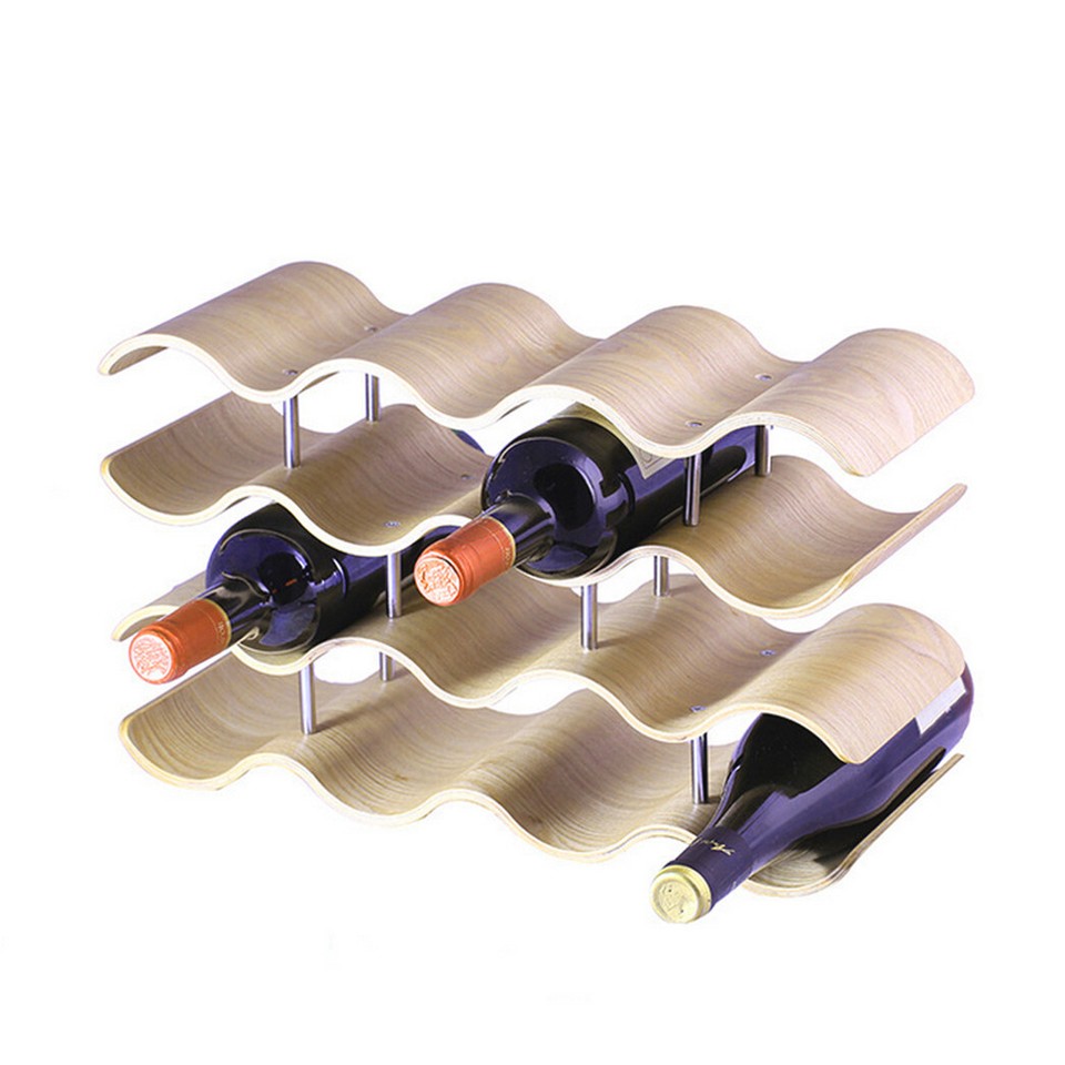 Natural Heavy Duty Wooden Wave Wine Rack Free Standing Table Top Wine ...