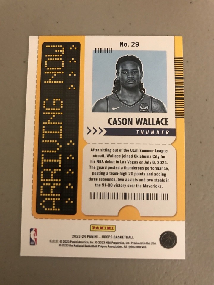 2023-24 Panini NBA Hoops Cason Wallace Arriving Now Rookie Oklahoma ...