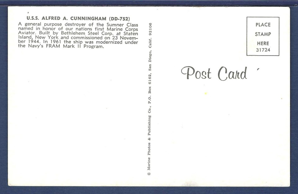 USS ALFRED A. CUNNINGHAM DD-752 Destroyer | eBay
