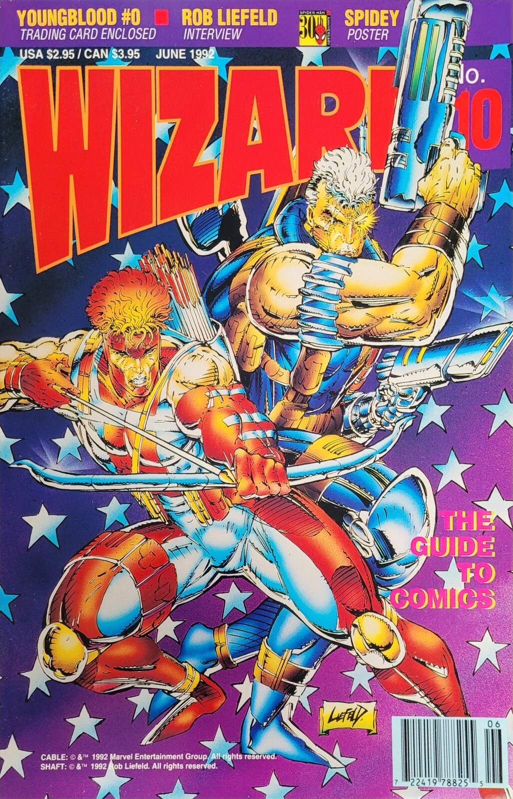 1992 JUNE #10 WIZARD COMIC GUIDE CABLE SHAFT COVER SPIDEY POSTER B&B | eBay