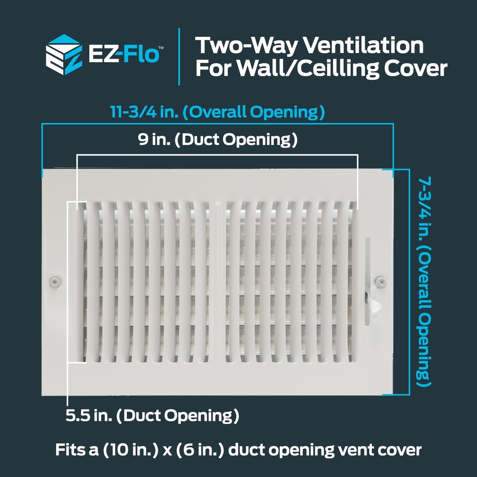 10 x 6 Inch Duct Opening White Air Vent Cover for Wall or Ceiling Two ...