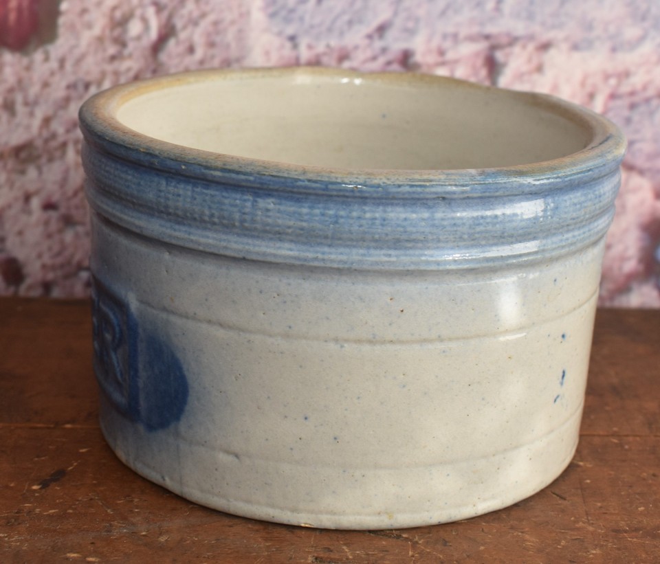 Antique Vintage Burley & Winter #2 Butter Crock Blue & White Stoneware ...