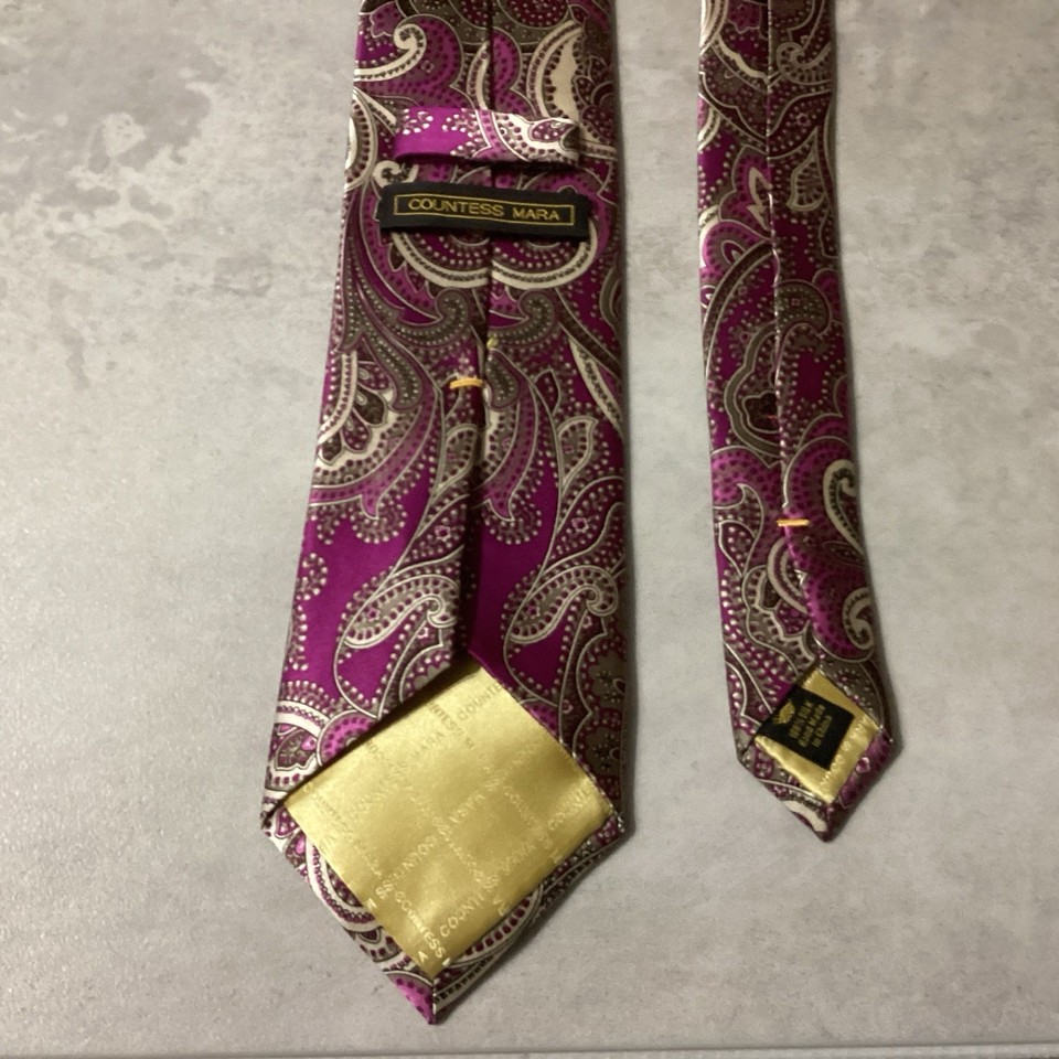 COUNTESS MARA Handmade 100% Silk Tie Men's Magenta Paisley Necktie NEW ...