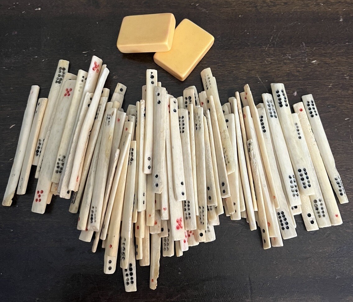 Lot of 101 Antique Mahjong Sticks Handmade Cattle Bovine Counters Score ...