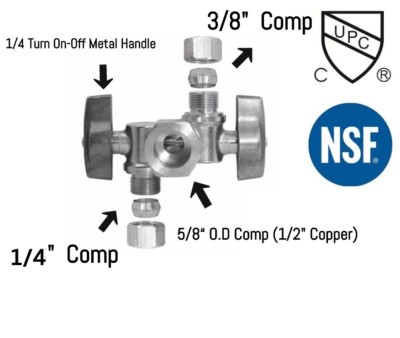 Pack 5 pcs 1/4 Turn Two Handle Angle Stop Valve 5/8"Comp X 3/8" Comp X ...