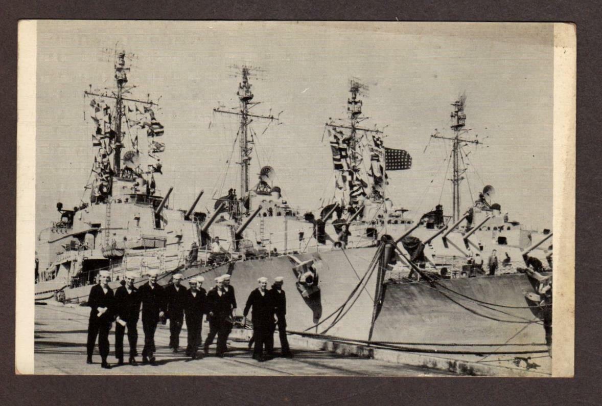VINTAGE RPPC OF NAVAL DESTROYERS DOCKED AFTER EXTENDED TOUR OF DUTY ...