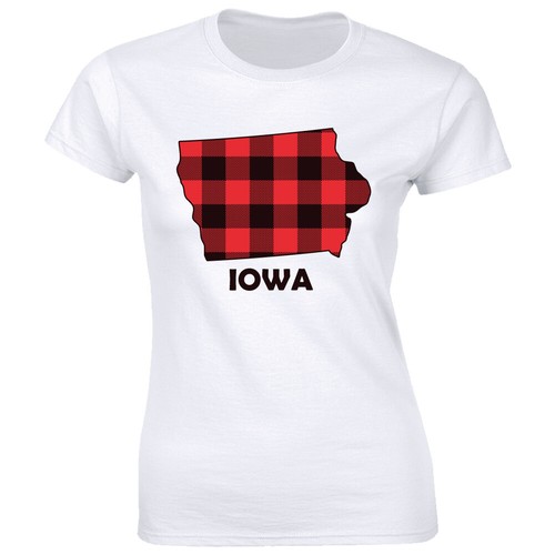 Iowa Red Plaid State Map T-Shirt for Women Home Pride Christmas Gift ...
