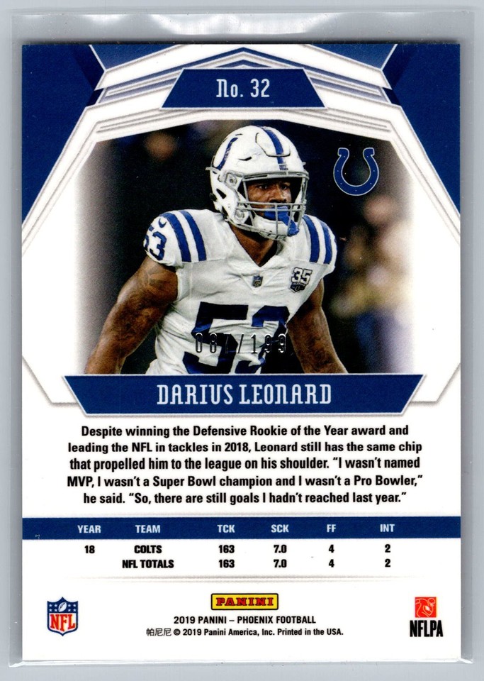 2019 Panini Phoenix #32 Darius Leonard Pink #/199 | eBay