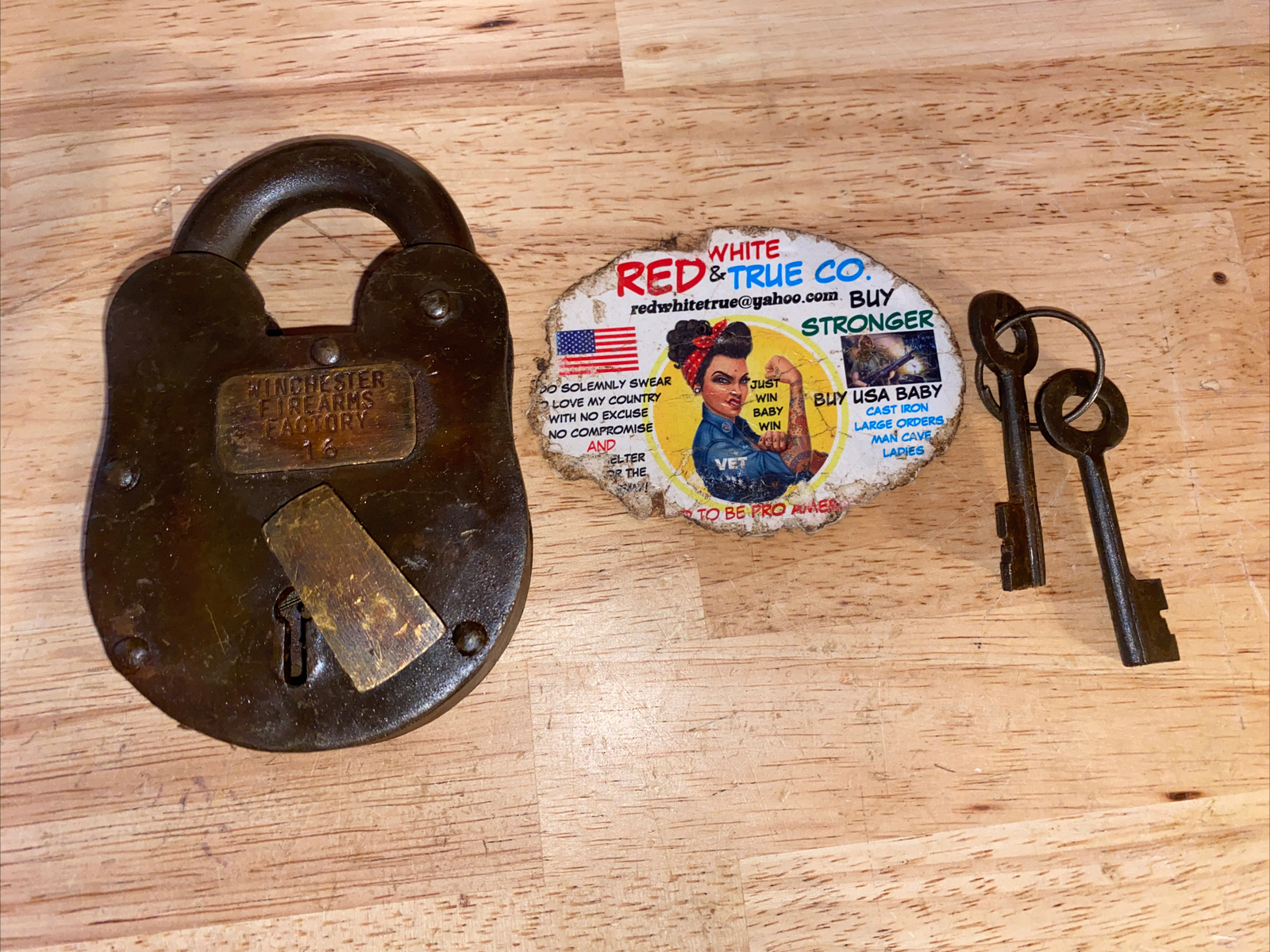 Winchester Padlock Stagecoach Gunsmith Lock Key Patina 1.5LB+ Western ...