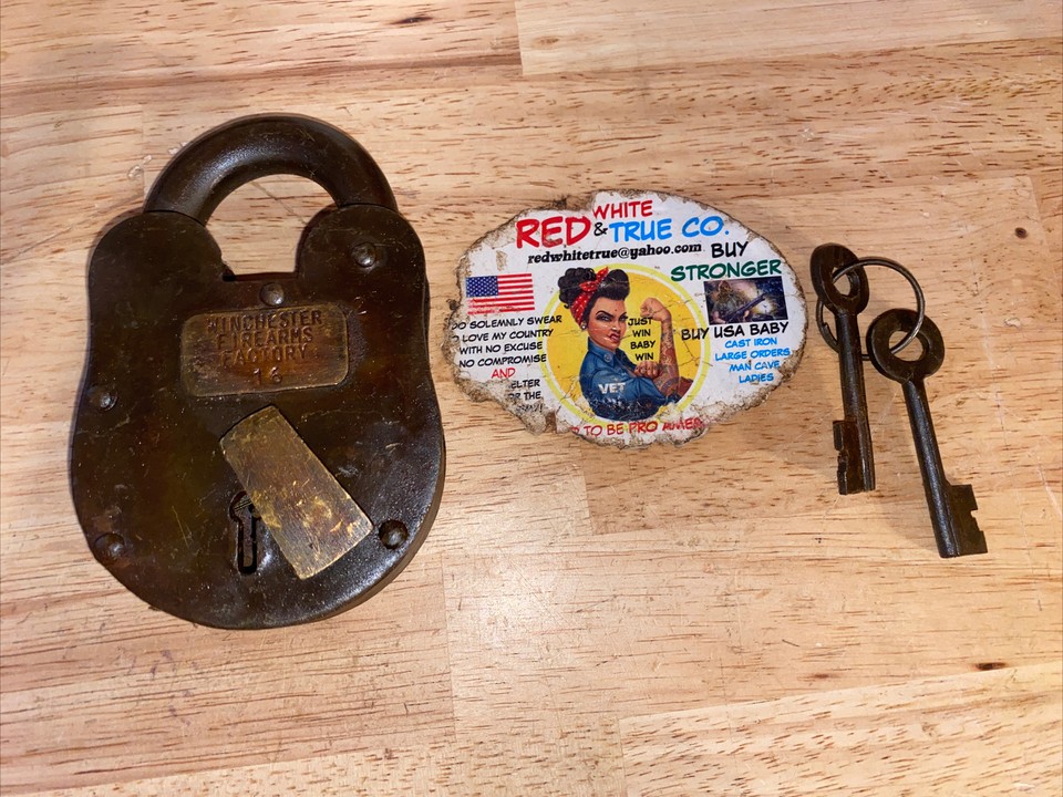 Winchester Padlock Stagecoach Gunsmith Lock Key Patina 1.5LB+ Western ...