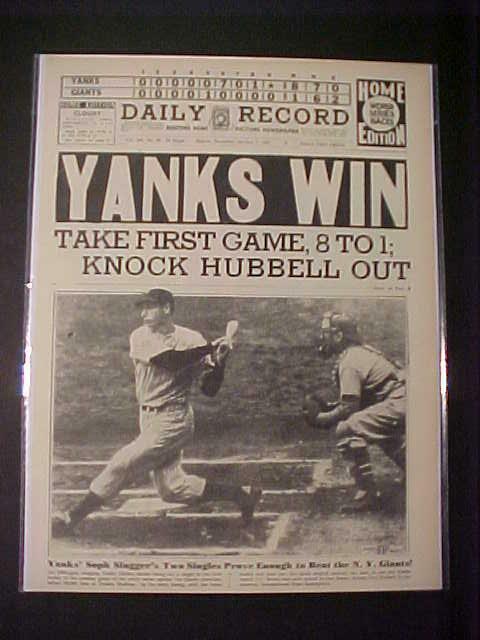 VINTAGE NEWSPAPER HEADLINE ~BASEBALL NY YANKEE JOE DE MAGGIO WORLD ...