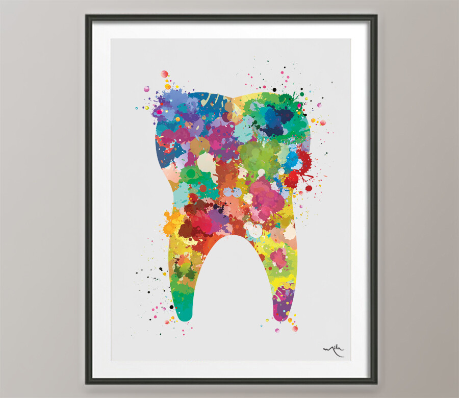 Tooth Art Watercolor Print Teeth Abstract Anatomical Art Dental Clinic ...