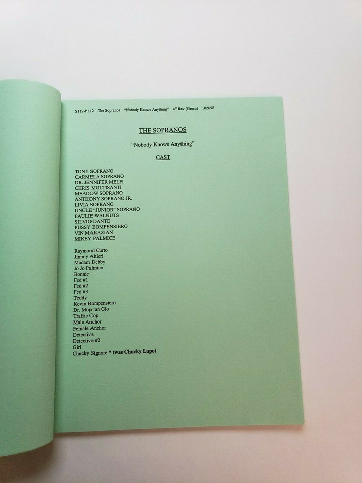 THE SOPRANOS / Frank Renzulli 1998 TV Series Script "Nobody Knows ...