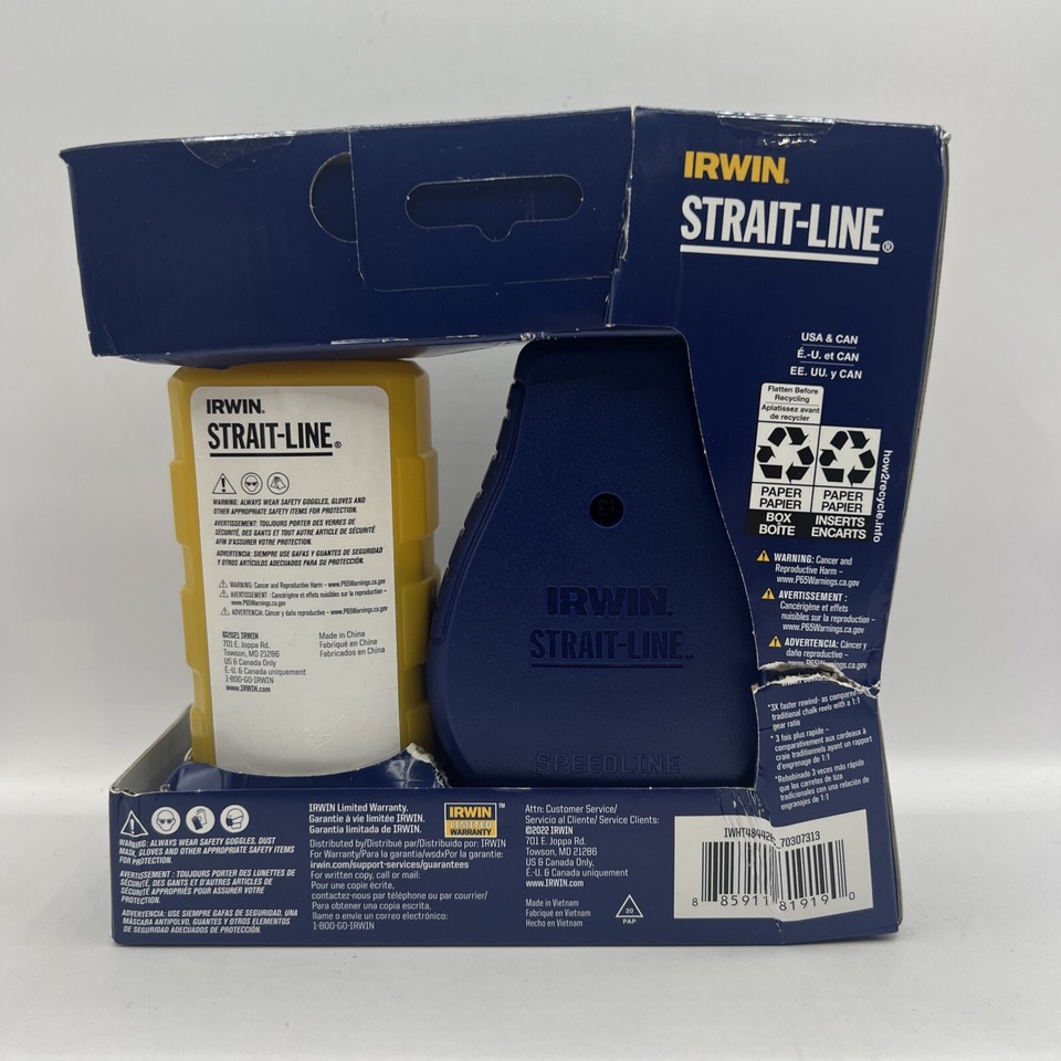Irwin Straight Line Reel With Chalk Set Hook & Fast Retrieve 100 ' Blue ...