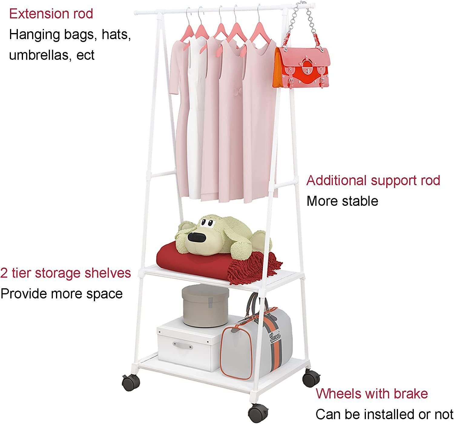 Heavy Duty Commercial Garment Rack Rolling Collapsible Clothing Shelf w ...