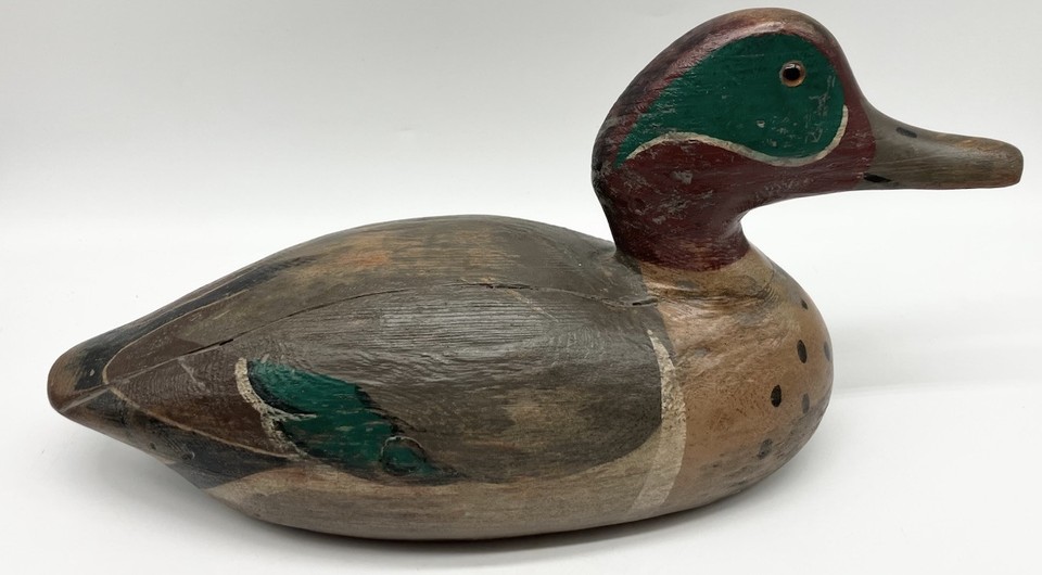 Vintage Tom Taber Duck Wooden Green Winged Teal 14” Decoy Hand Carved ...