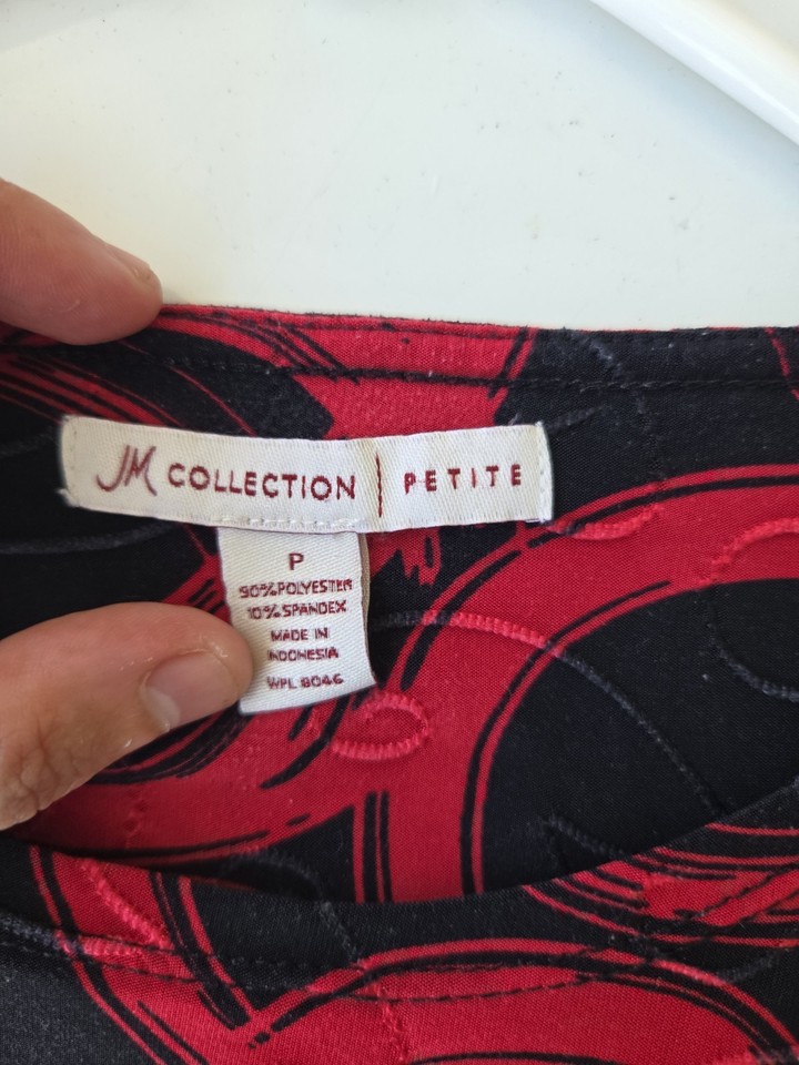 JM Collection Petite Women's Black & Red Swirl Print Top Size P, Long ...
