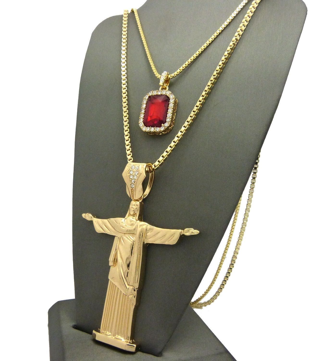 ICED HIP HOP GOLD PT LIL BOOSIE CHRIST REDEEMER & RUBY STONE CHAIN ...