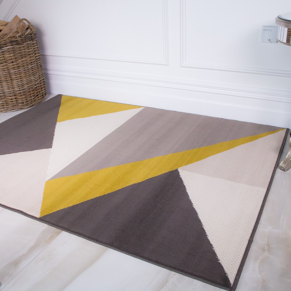 Modern Ochre Mustard Lemon Yellow Rugs Living Room Small Large ...